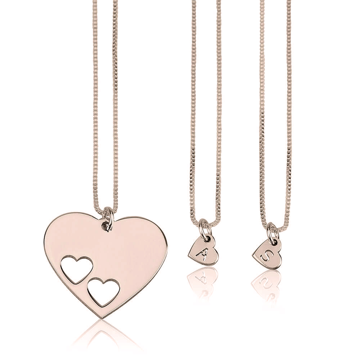 Personalized Gold Plated or Rose Gold Hearts Necklaces Set